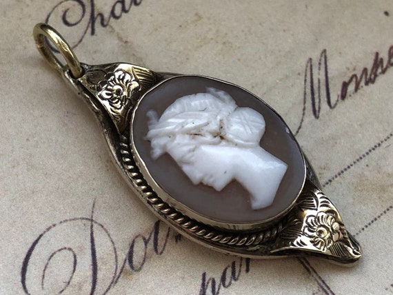 Antique Early Victorian 1800's Brass Real Shell Cameo… - Gem