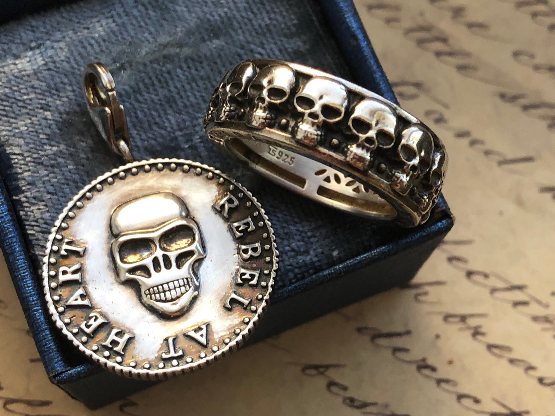 Set of 2 Rocker Biker vintage THOMAS SABO Marked Sterling Silver Skull Cross Ring Plus Pendant Etsy