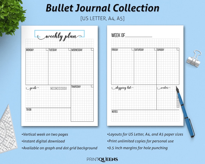 Week on Two Pages Weekly Planner Notebook Weekly Planner | Etsy