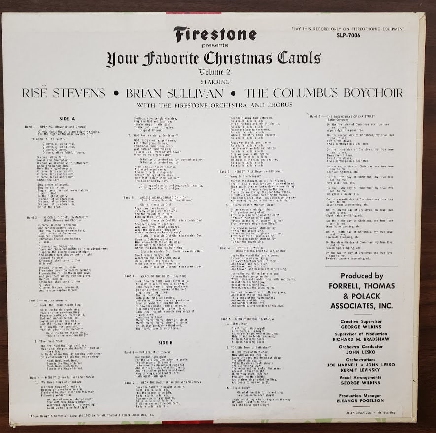 Firestone 1963 Christmas LP, Pristine! Vintage Vinyl Record Album Opera ...