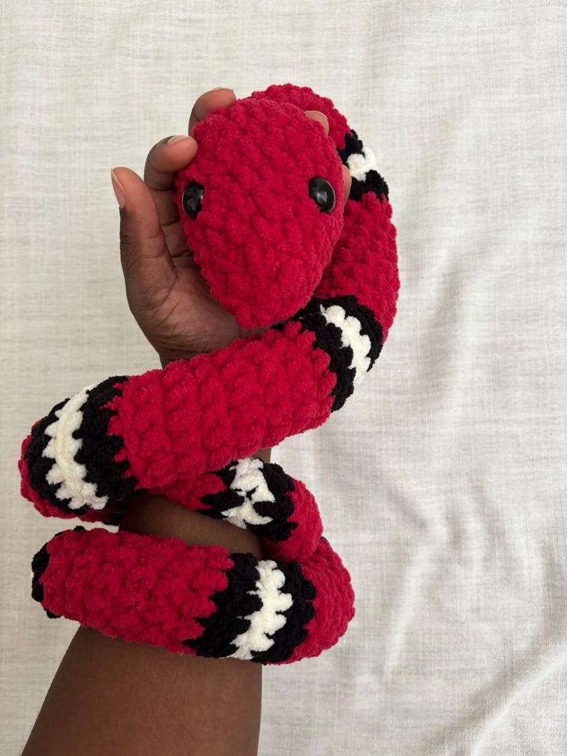 Handmade Crochet Snake Plush – Soft Amigurumi Toy - Red Crochet Snake ...