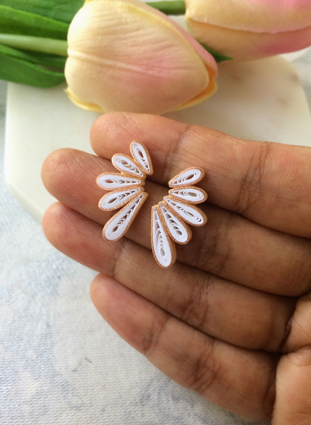 Paper Quilling Earrings, 30th Birthday Gift for Her, White Flower Stud ...