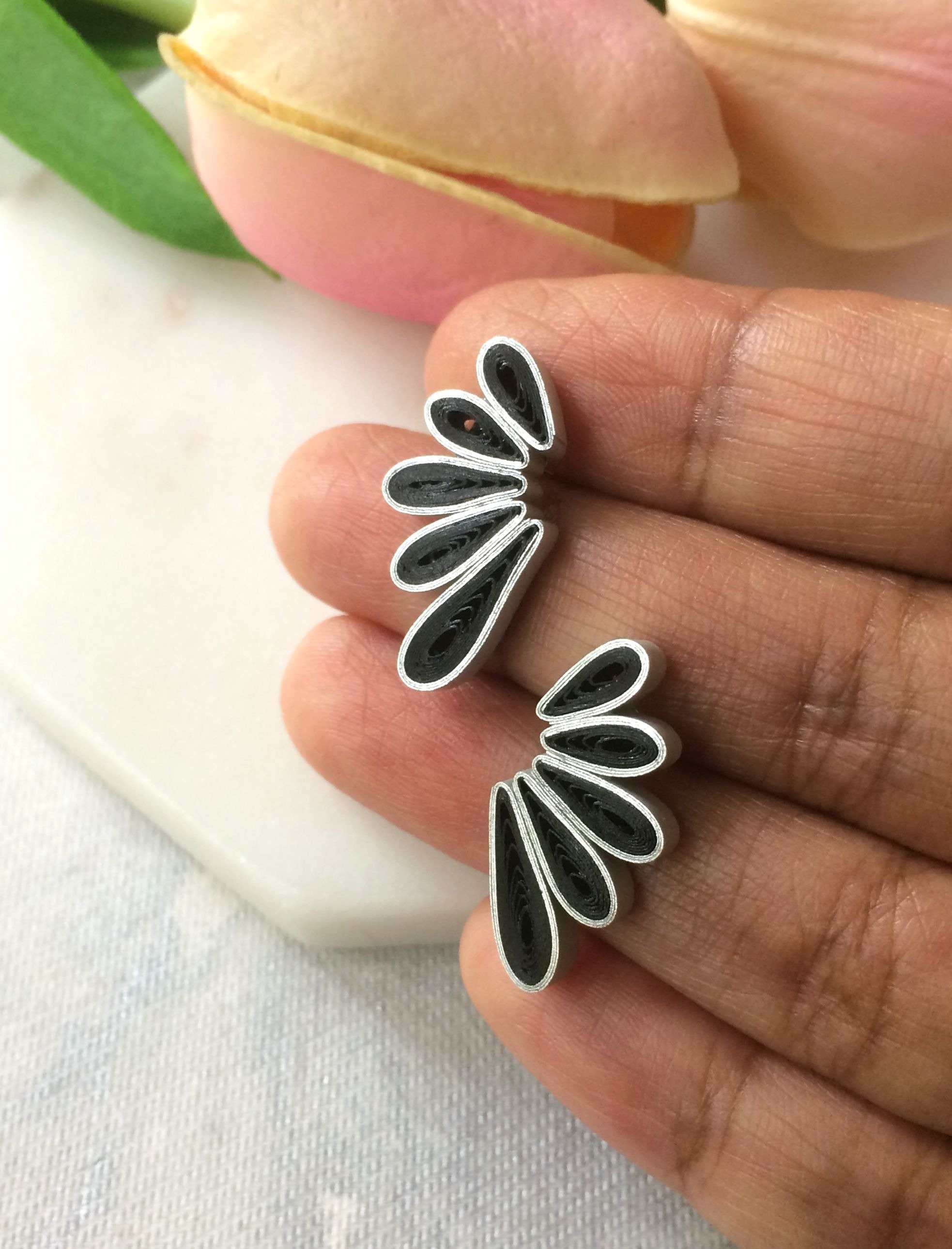 Black and Silver Stud Earrings, Quilling Jewelry, First Anniversary ...