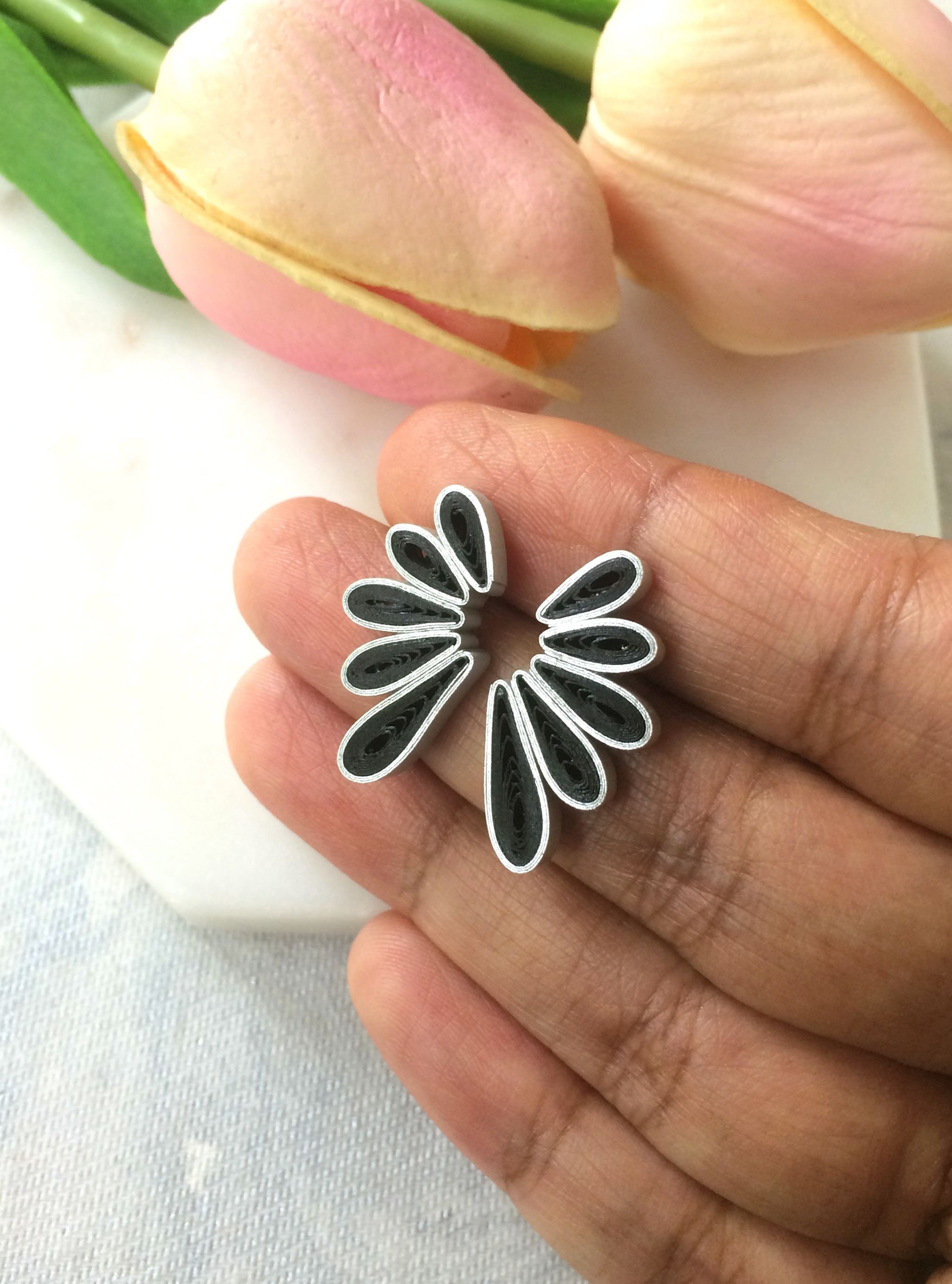 Black and Silver Stud Earrings, Quilling Jewelry, First Anniversary ...