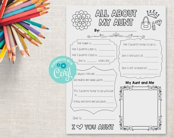 PRINTABLE Aunt Portrait Coloring Sheet and Questionnaire Gift - Etsy