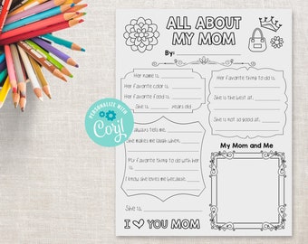 PRINTABLE All About My Mom Fill in the Blank Gift for Mother's Day Mama ...