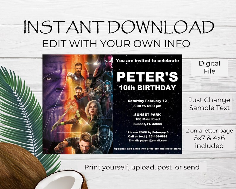 Avengers Infinity War Birthday Party Invitation Editable - Etsy