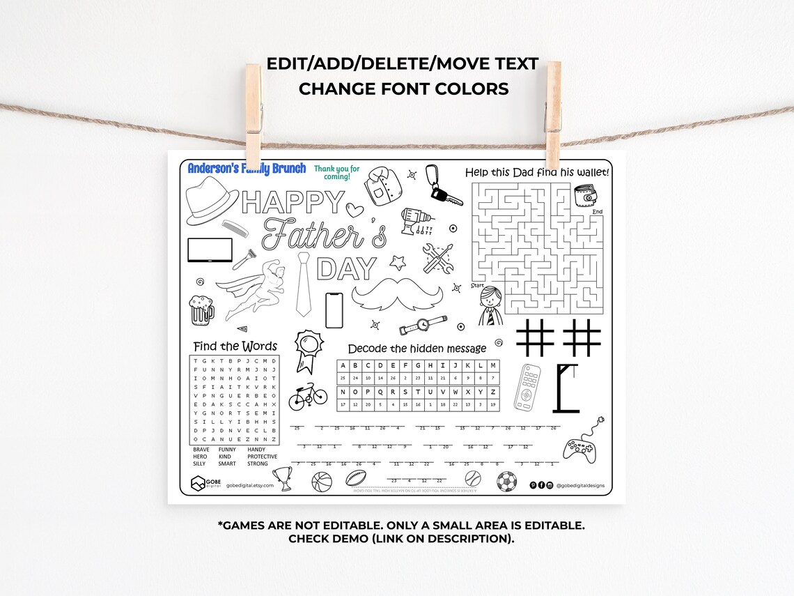 Fathers Day Activity Sheet Father's Day Printable - Etsy