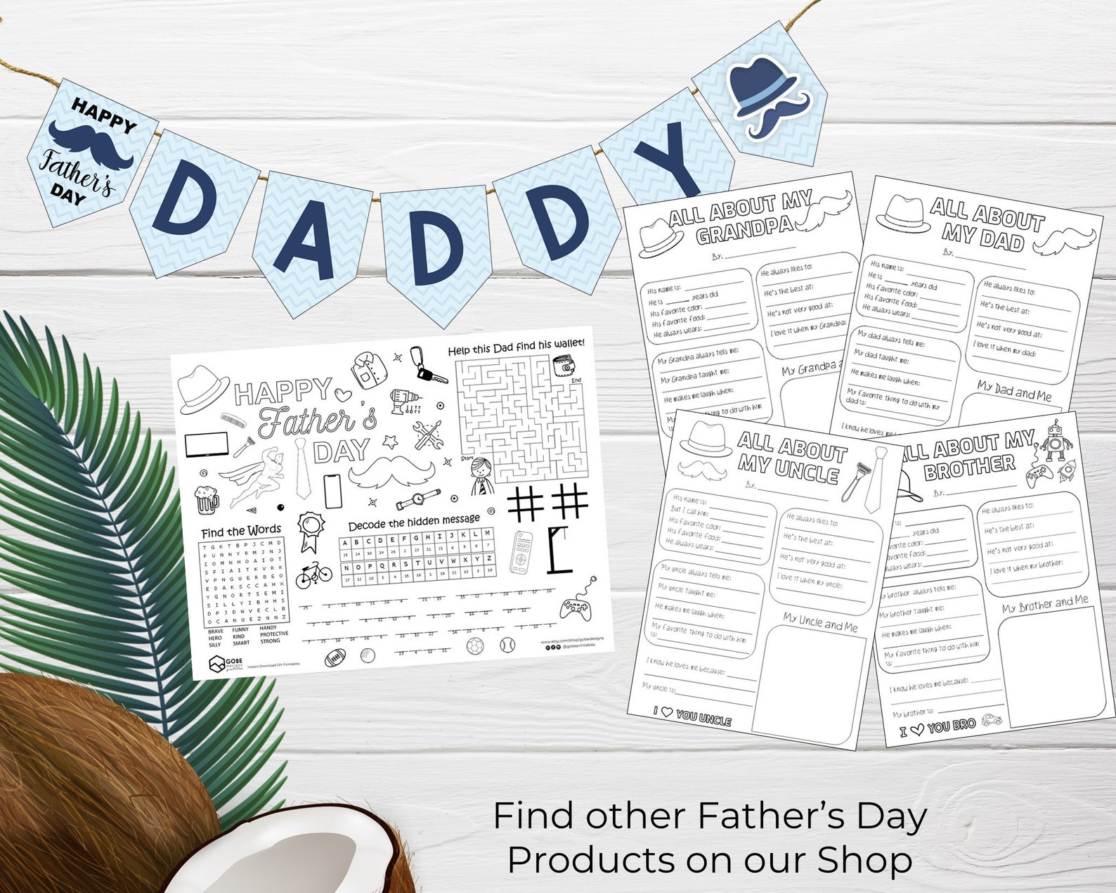Happy Father's Day Banner With Mustache DIY Instant - Etsy