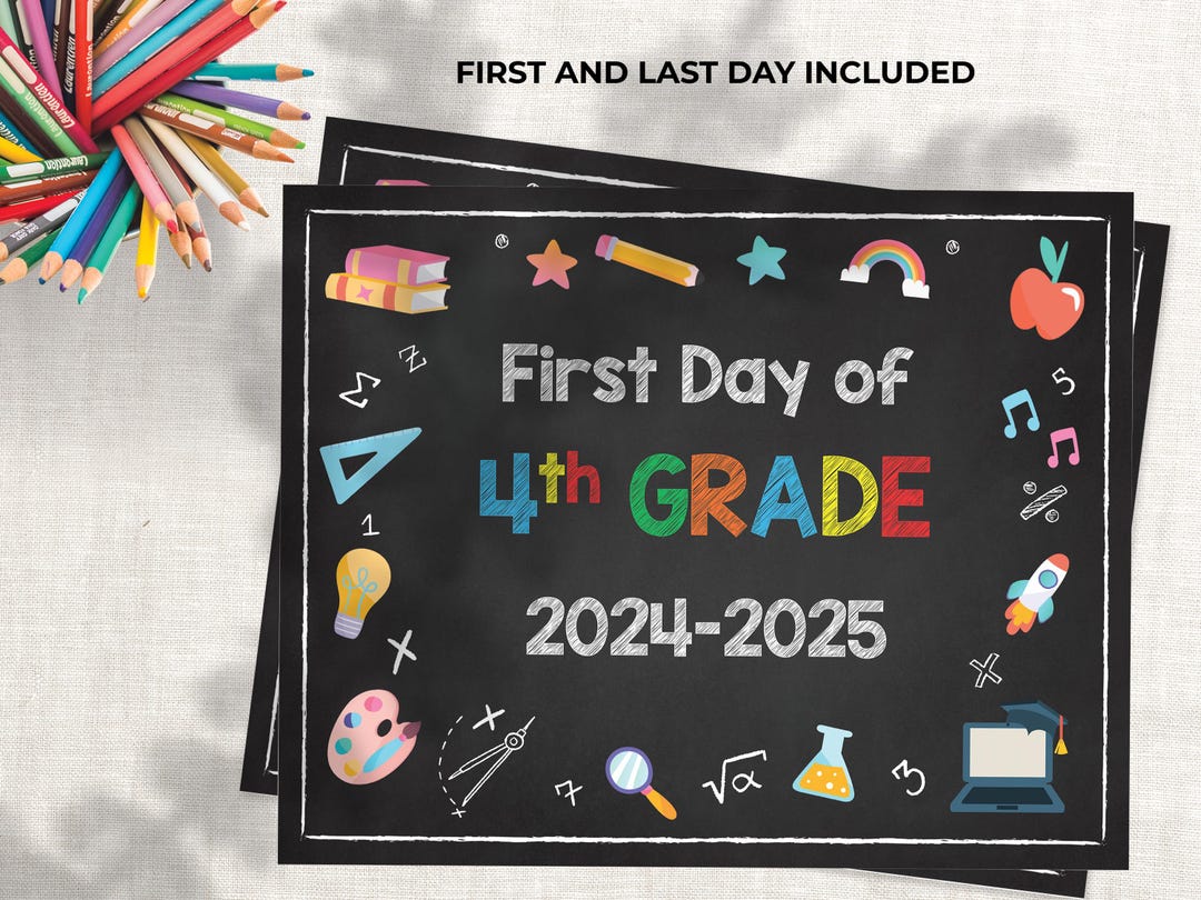 First Day of 4th Grade Sign Back to School Printable Poster Instant ...