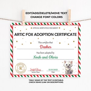 Santa's Official Artic Fox Adoption Certificate. Adopt an Artic Fox ...