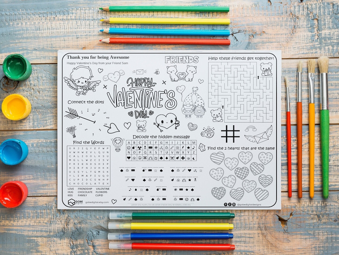 Valentines Day Activity Sheet | Valentines Day Favor | Valentines Day ...