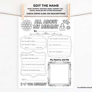 All About My Mum Printable Mother's Day Gift - Etsy