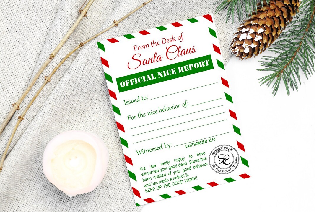 Santa's Official Nice Report for Good Behavior. Elf Official Report for ...