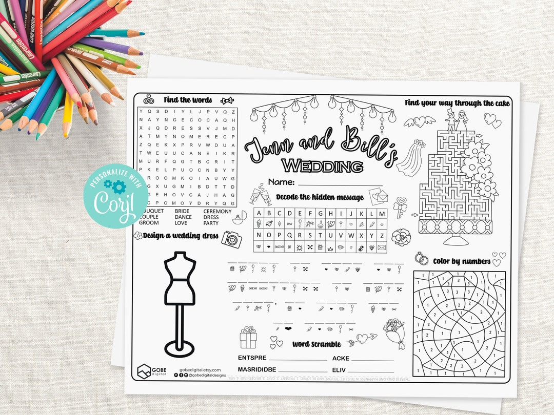 Personalized Wedding Activity Sheet Editable Wedding Placemat Wedding ...