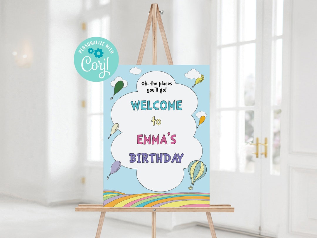 Hot Air Balloon Welcome Sign 16x20 Birthday Party Pink Instant Digital ...