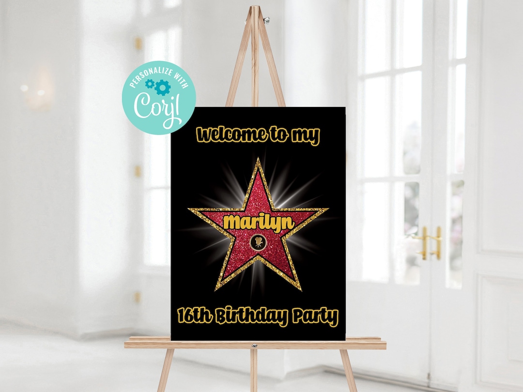 Hollywood Star Movies Glitter Welcome Sign Poster 16x20 Party ...