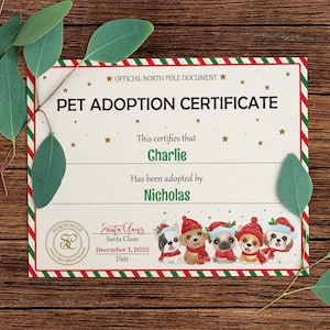 Santa's Official Pet Adoption Certificate. Adopt a Pet on Christmas ...