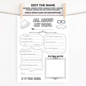 All About My Pop Printable - Father's Day Activity - Grandfather ...