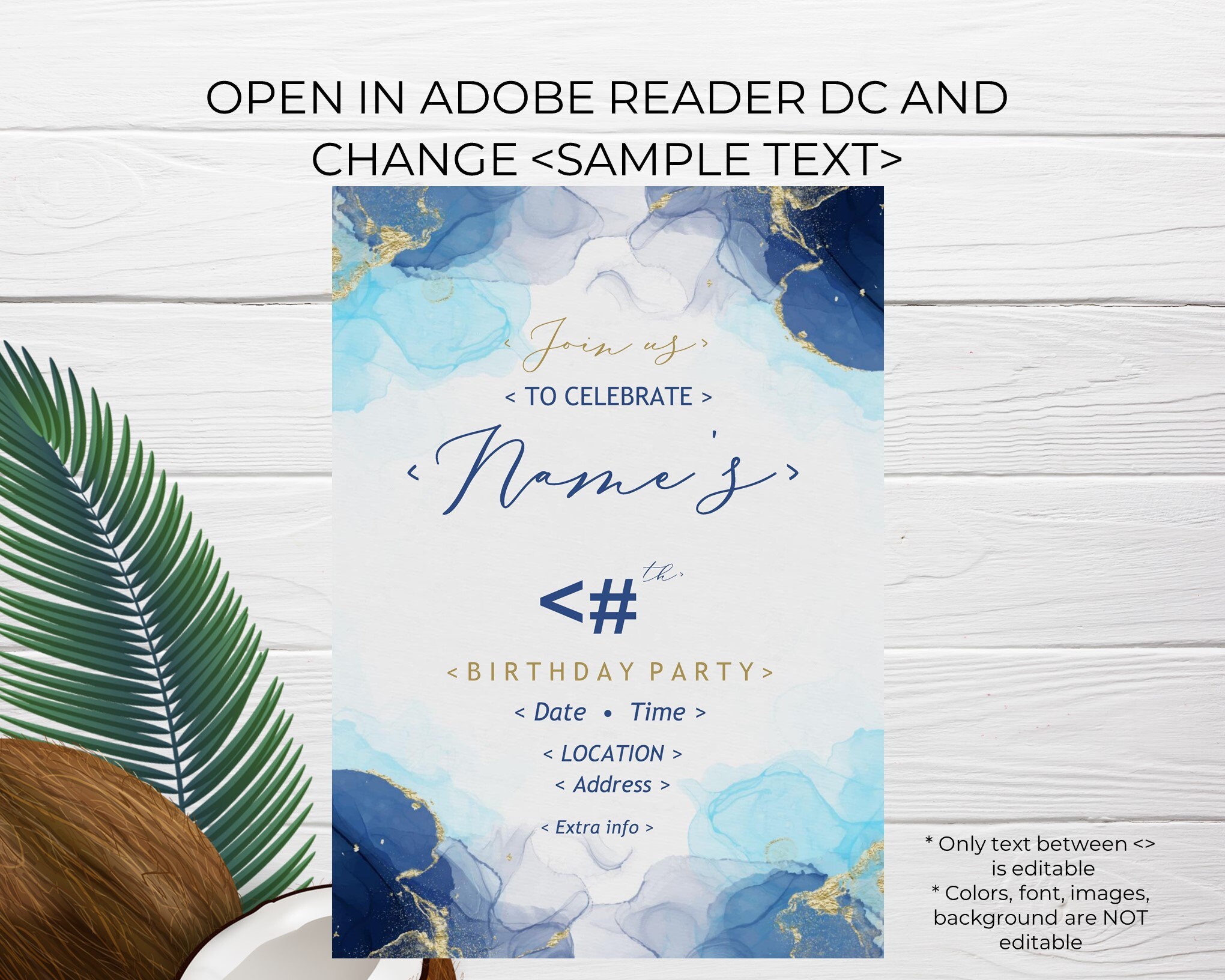 Blue and Gold Birthday Invitation Quinceañera Sweet 16 - Etsy