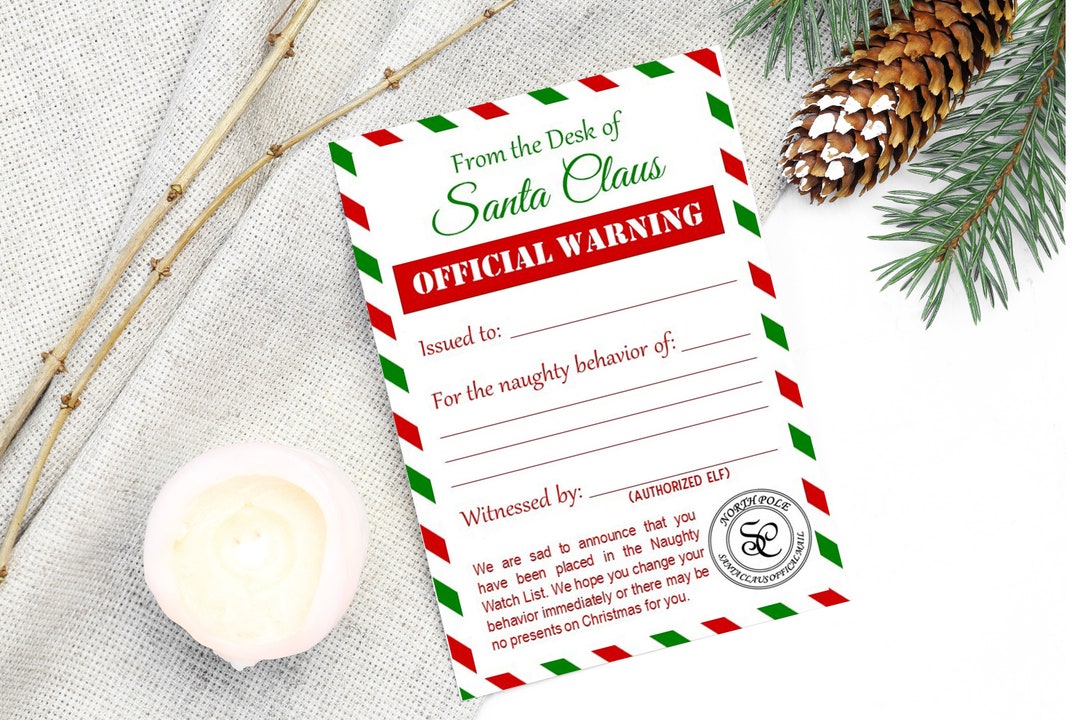 Santa's Official Warning for Naughty Behavior. Elf Official Warning for ...