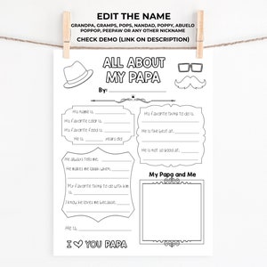 All About My Papa Printable Father's Day Activity Grandpa, Grandfather ...