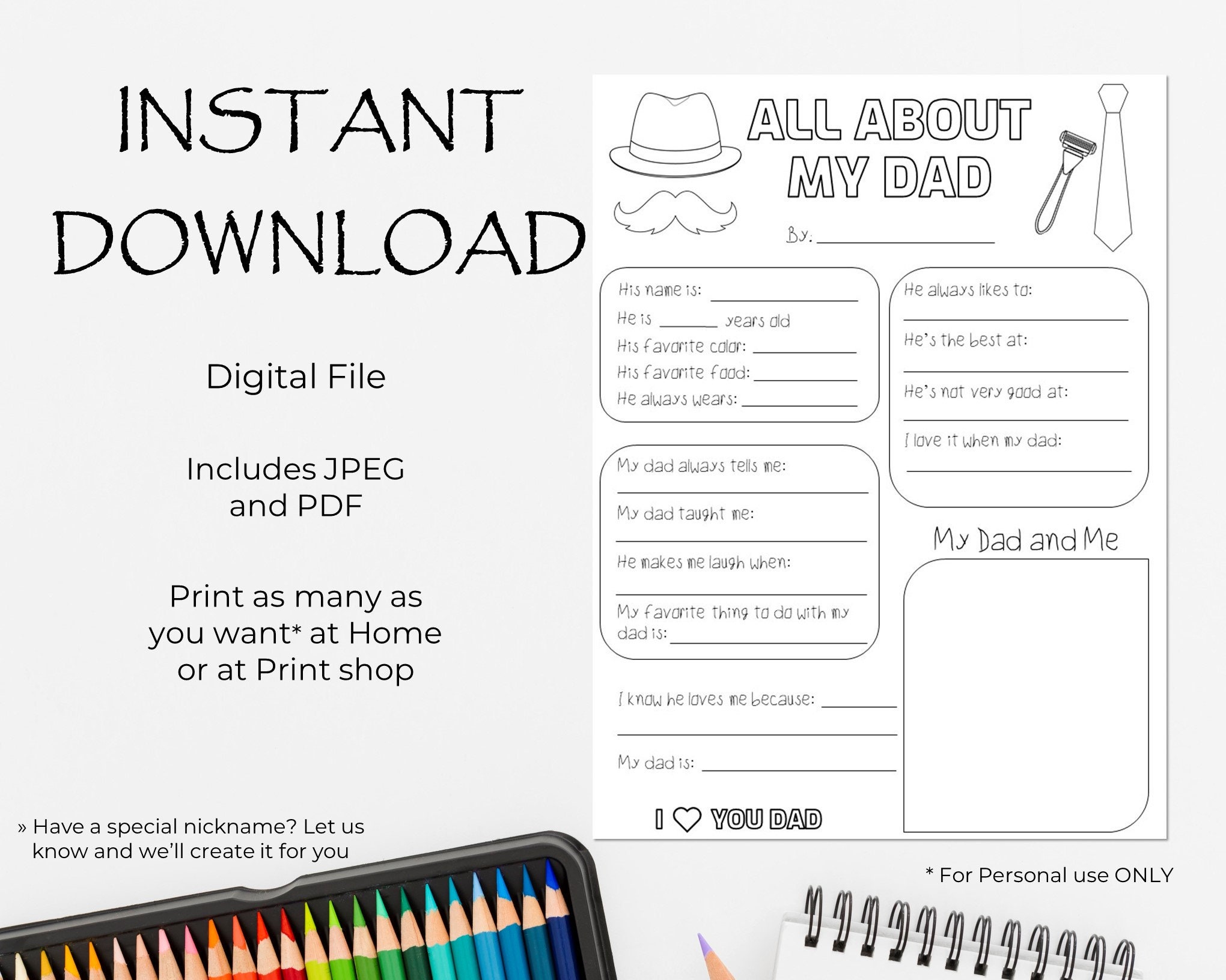 All About My Dad Printable Father's Day Activity About - Etsy