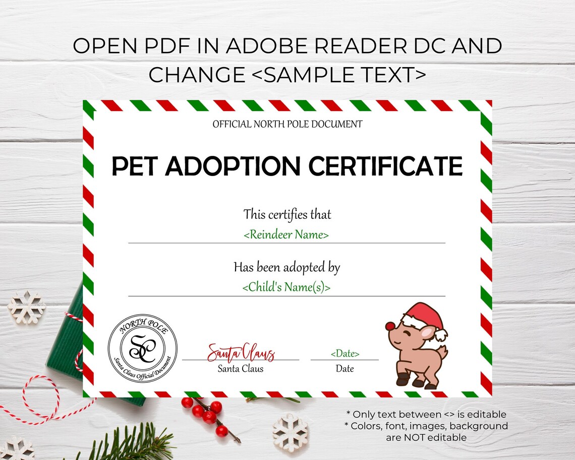 Santa's Official Pet Adoption Certificate. Adopt a Pet on | Etsy