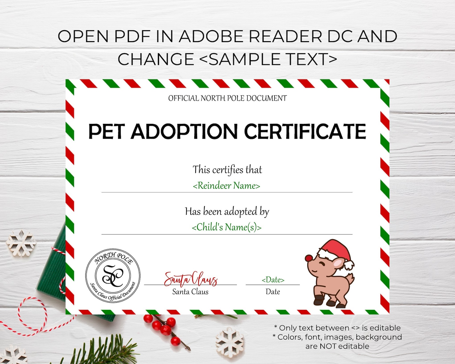 Santa's Official Pet Adoption Certificate. Adopt a Pet on | Etsy