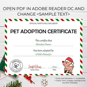 Santa's Official Pet Adoption Certificate. Adopt a Pet on | Etsy