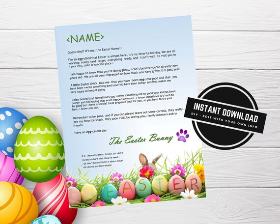 Personalized Letter from the Easter Bunny 2020 Editable | Etsy