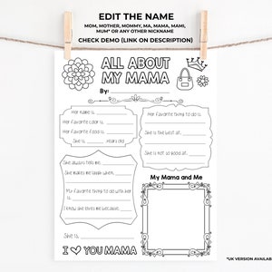 All About My Mom Printable - Mother's Day Gift - Mother's Day Activity ...