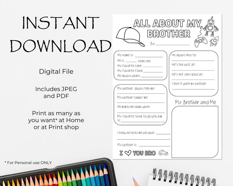 All About My Brother Printable Father's Day Activity - Etsy