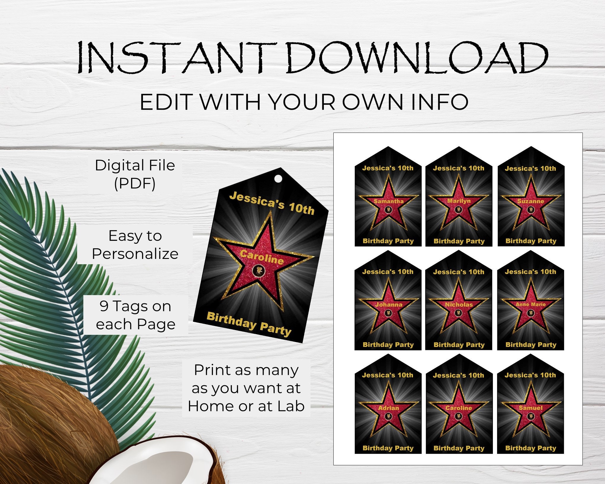 Hollywood Star Thank You Tags Movie Star Label Birthday - Etsy