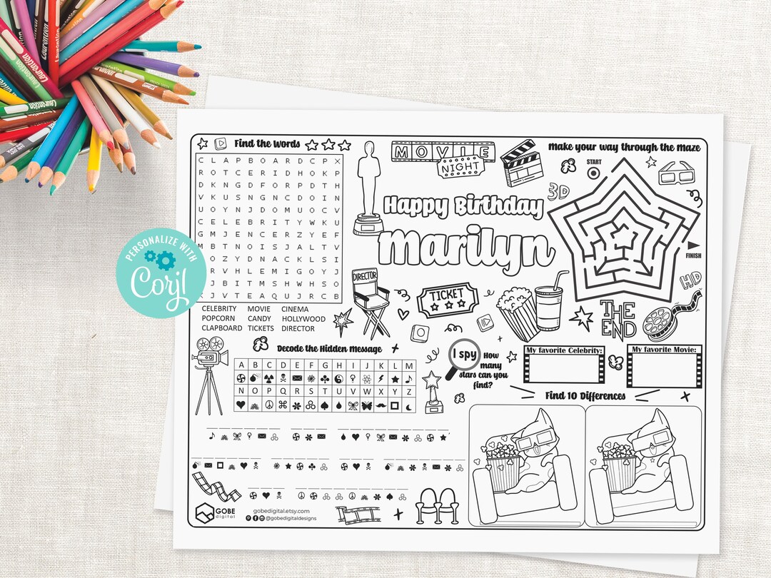 Movie Night Activity Sheet | Hollywood Movie Night Party Favor | Movie ...