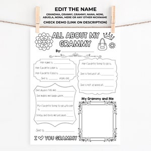 All About My Grandma Printable - Grandmother Gift - Mother's Day ...
