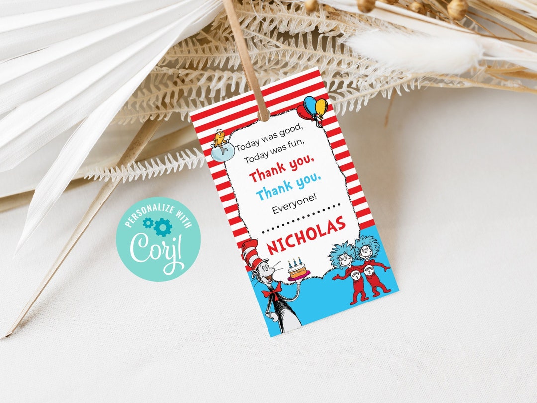 Cat Hat Thank You Tags - Cat Hat Thank You Cards - Instant Download ...