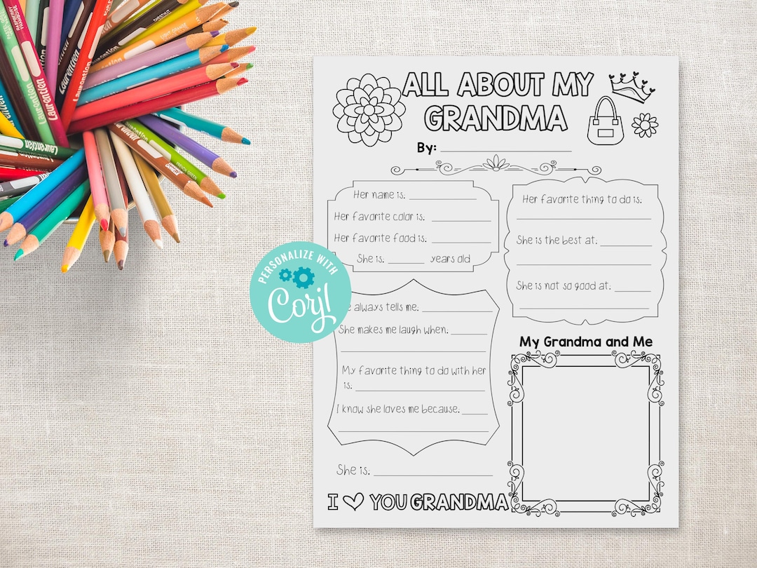 All About My Grandma Printable - Grandmother Gift - Mother's Day ...