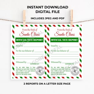 Santa's Official Nice Report for Good Behavior. Elf Official Report for ...