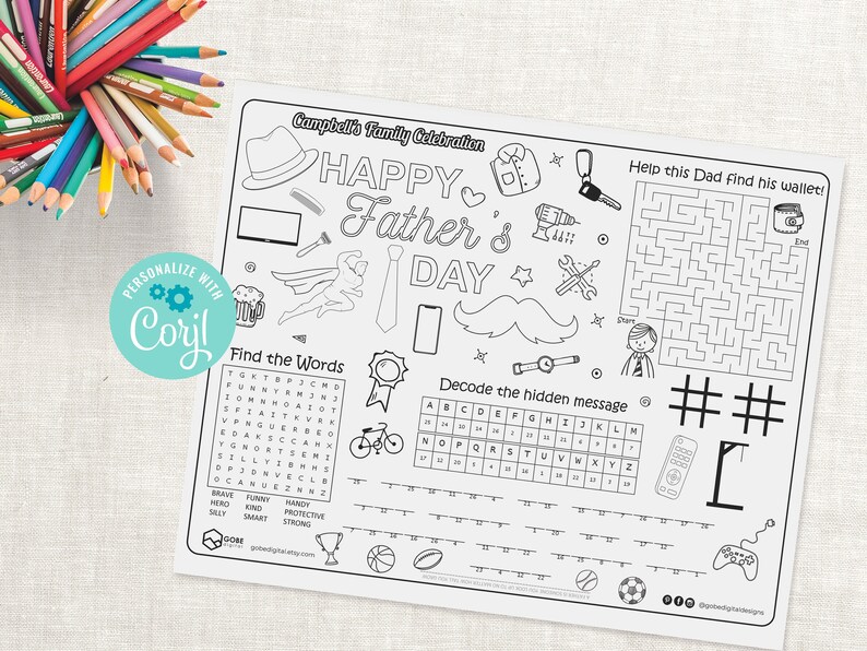 Fathers Day Activity Sheet Father's Day Printable - Etsy
