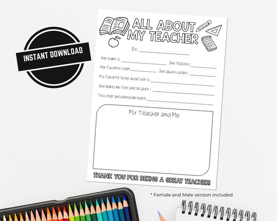 All About my Teacher Printable Teacher appreciation week | Etsy