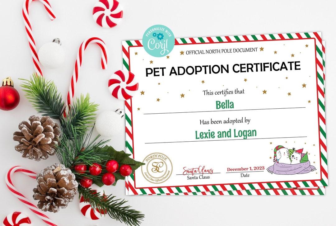 Santa's Official Pet Adoption Certificate. Adopt a Pet on Christmas ...
