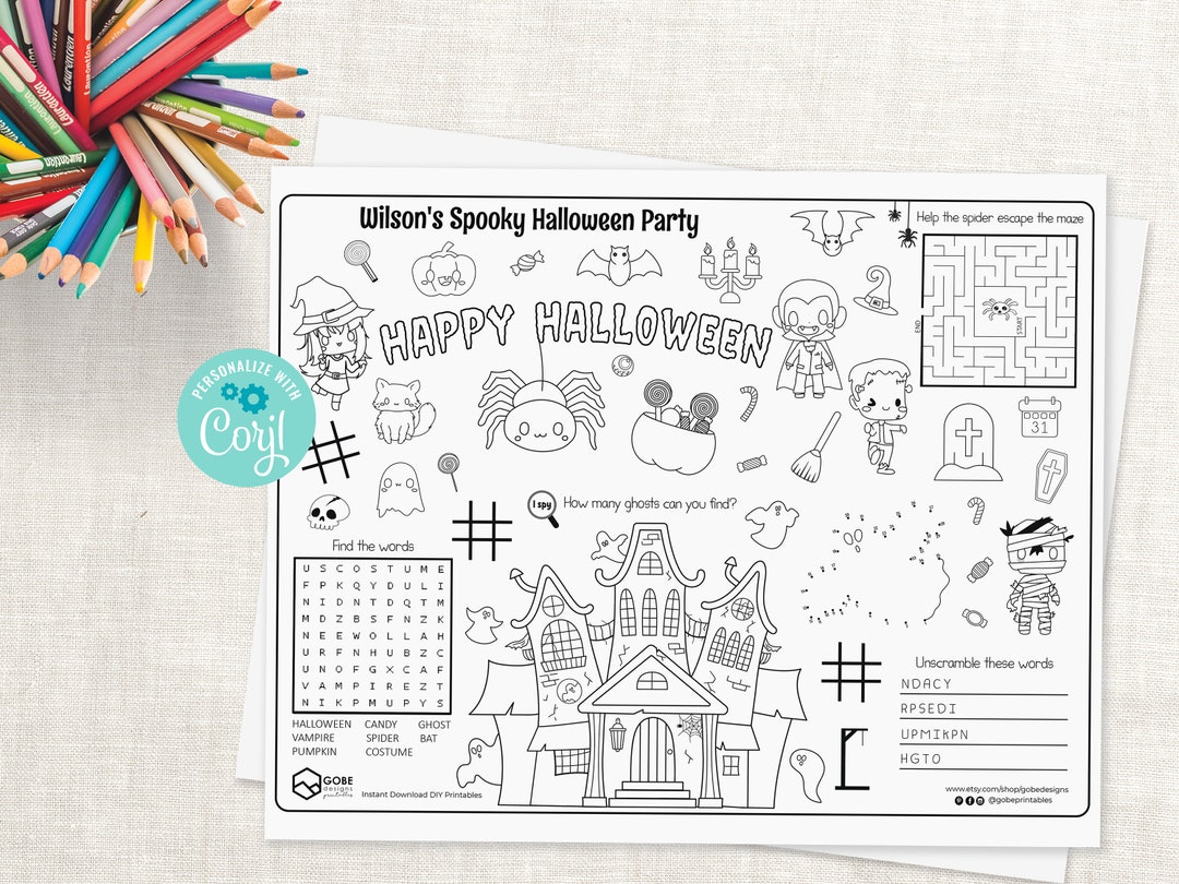 Halloween Activity Sheet. Halloween Placemat. Halloween Coloring Page ...