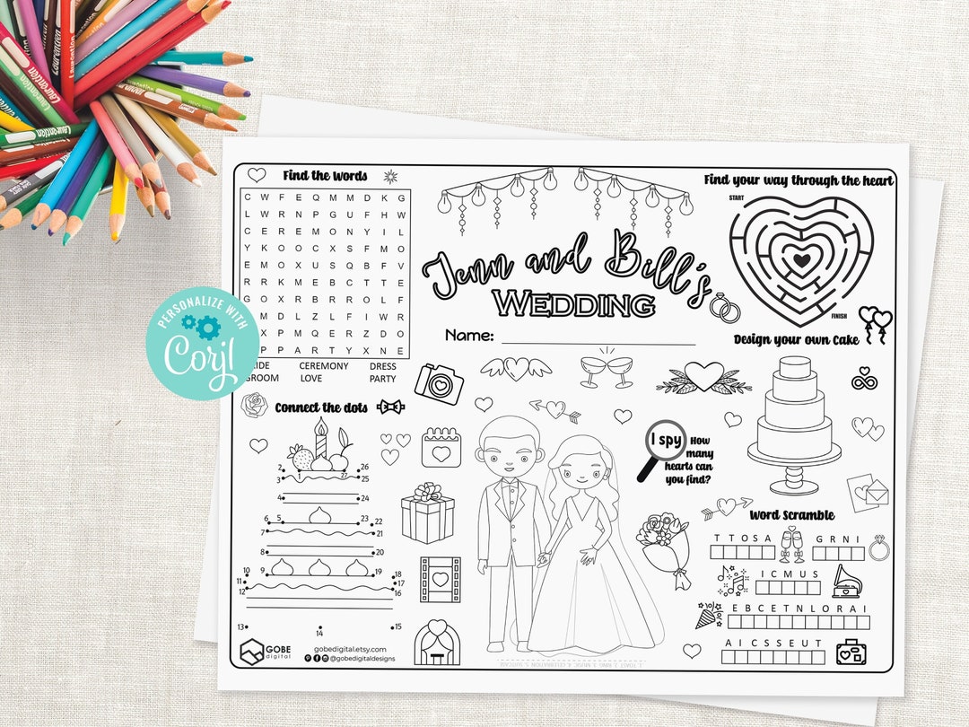 Personalized Wedding Activity Sheet Editable Wedding Placemat Wedding ...