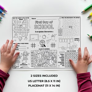 Back to School Activity Sheet. 1st Day of School Placemat. First Day of ...