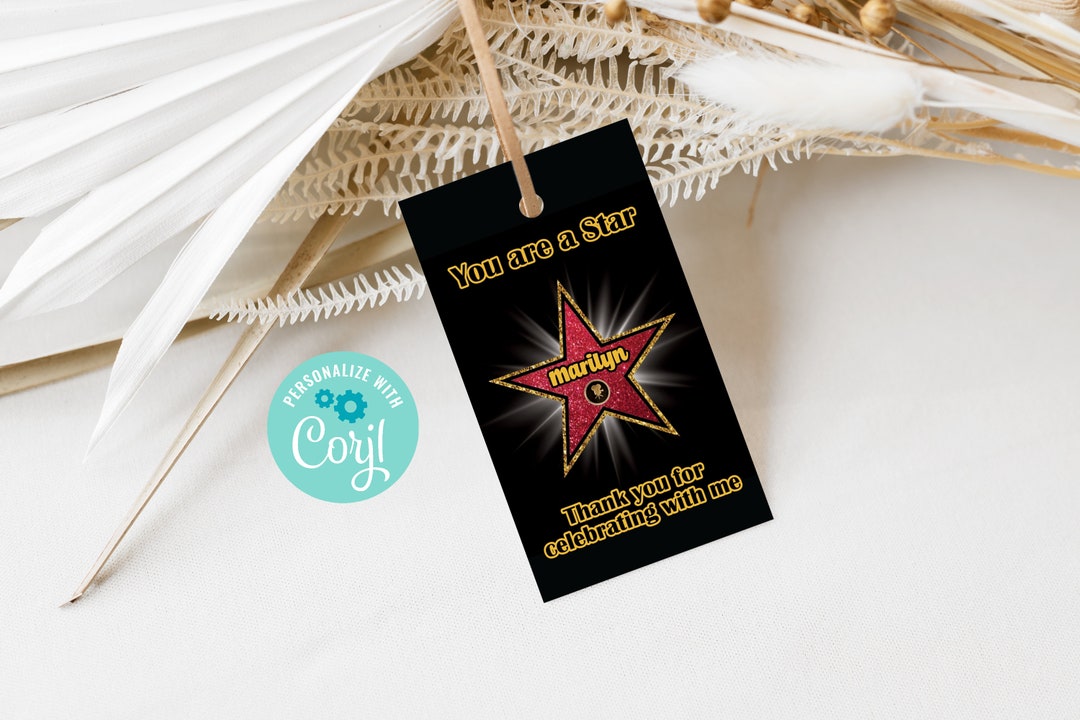 Hollywood Star Thank You Tags Movie Star Label Hollywood - Etsy