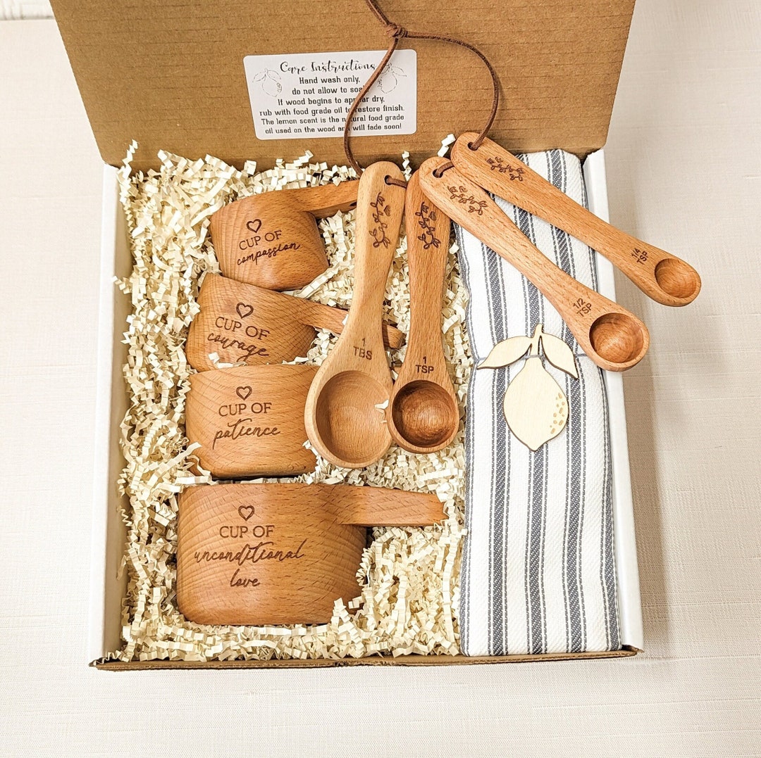 Engraved Beechwood Measuring Cups & Spoons Gift Set: Wedding Shower ...