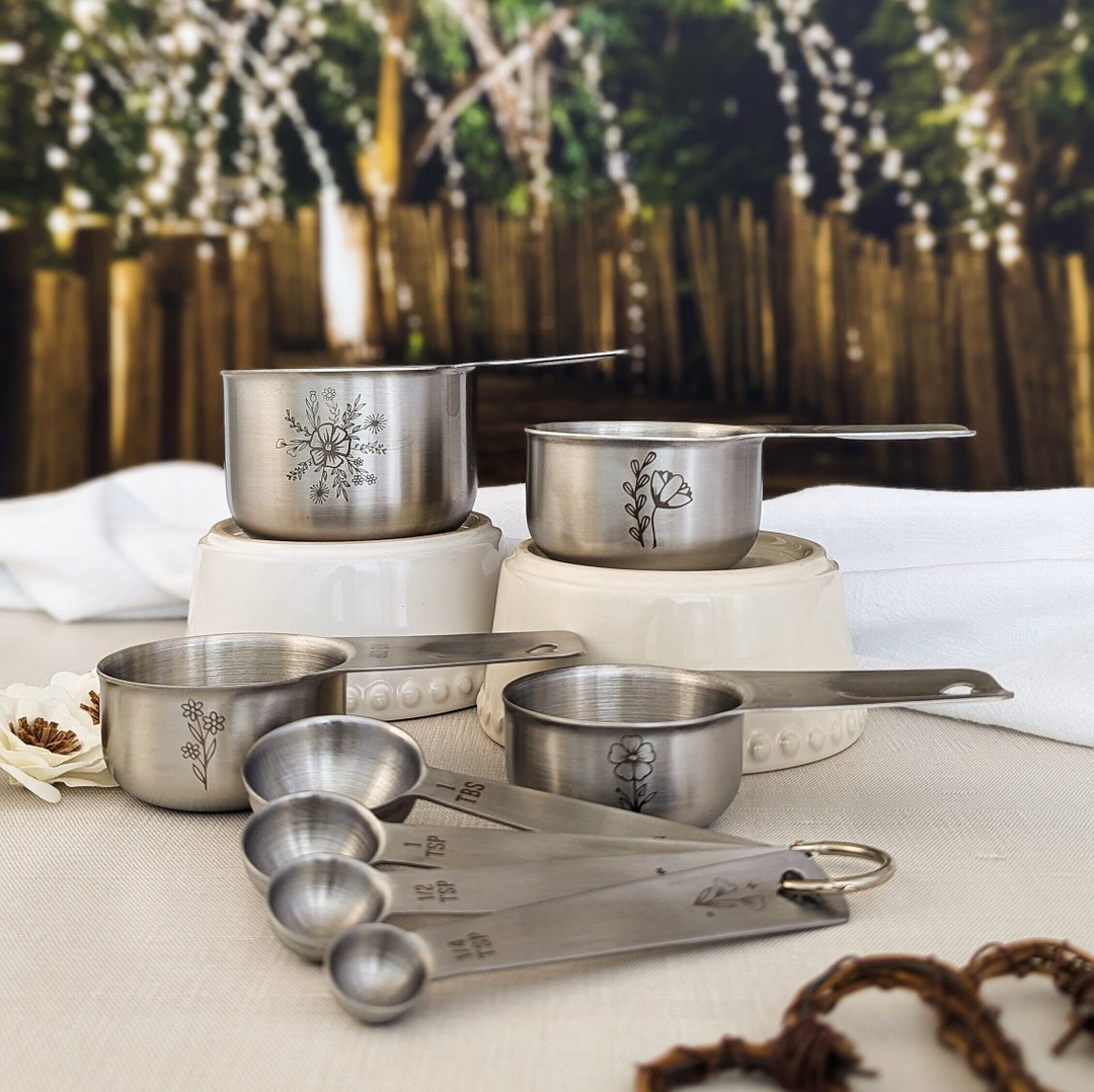 Wildflower Laser Engraved Stainless Steel Measuring Cups and Spoons ...