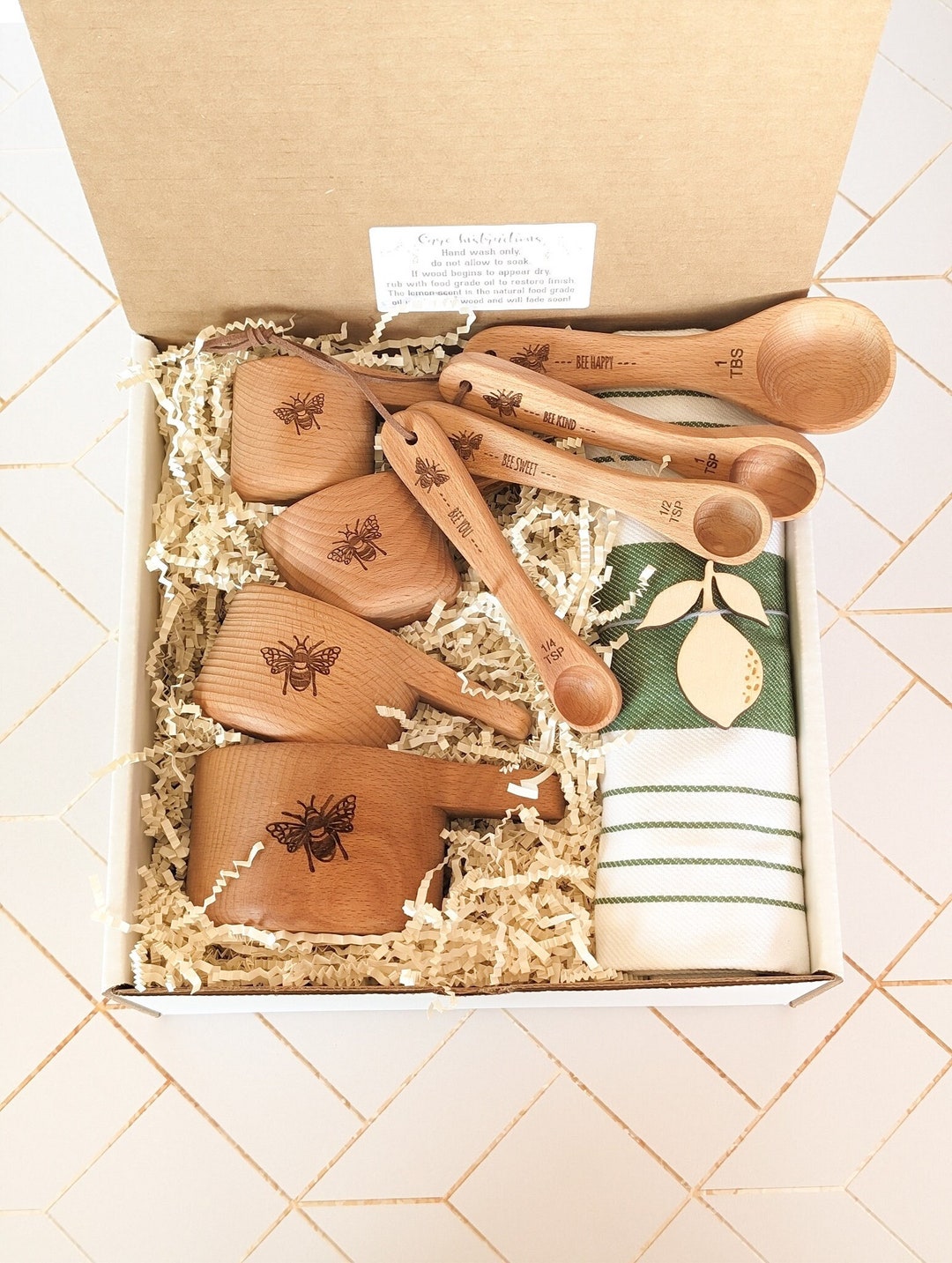 Bee Baking Gift Box: Wood Measuring Cups & Spoons Set - Etsy
