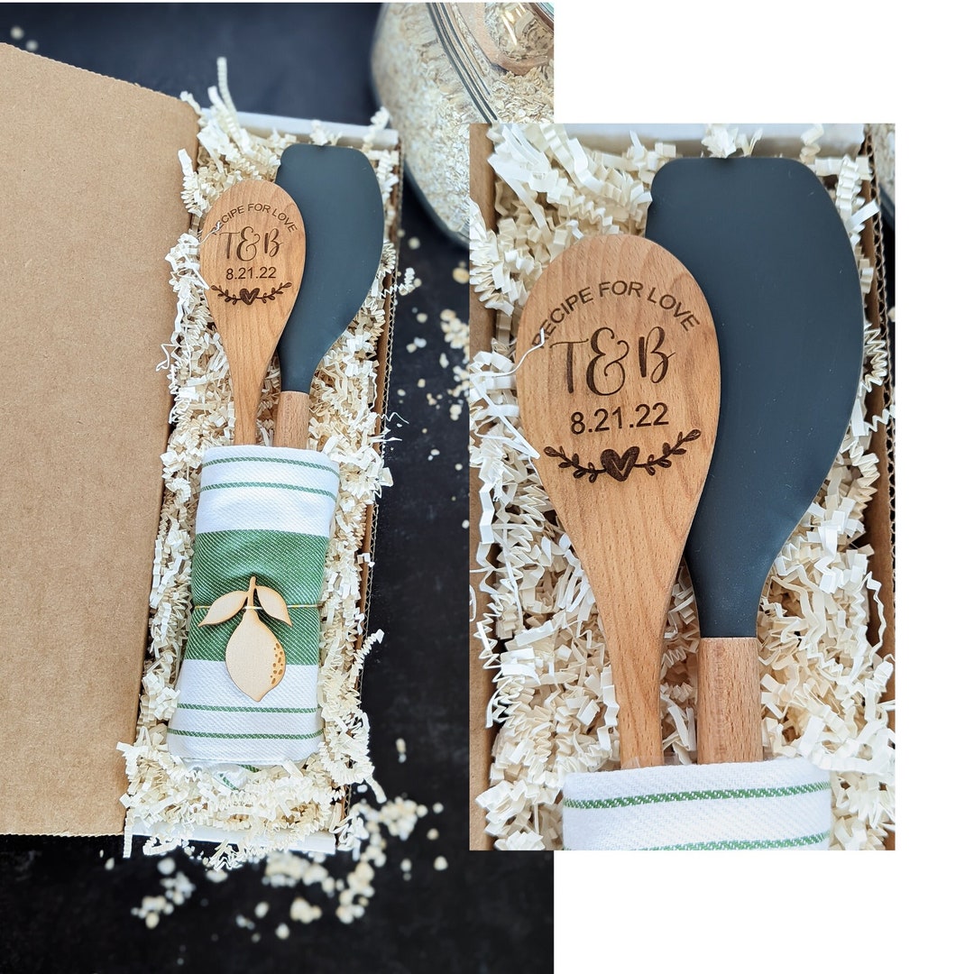 Personalized Engagement Gift Box: Engraved Wooden Spoon & Spatula Set ...